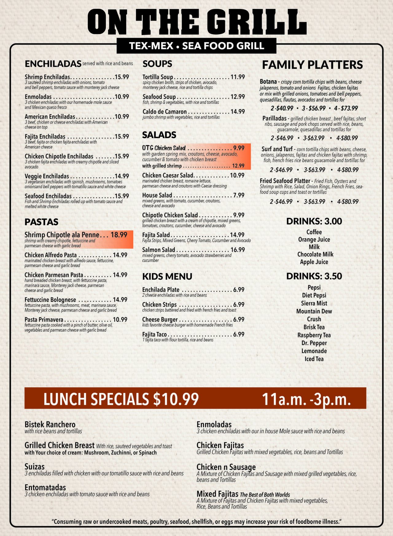 Menu | On The Grill Restaurant Bar & Grill