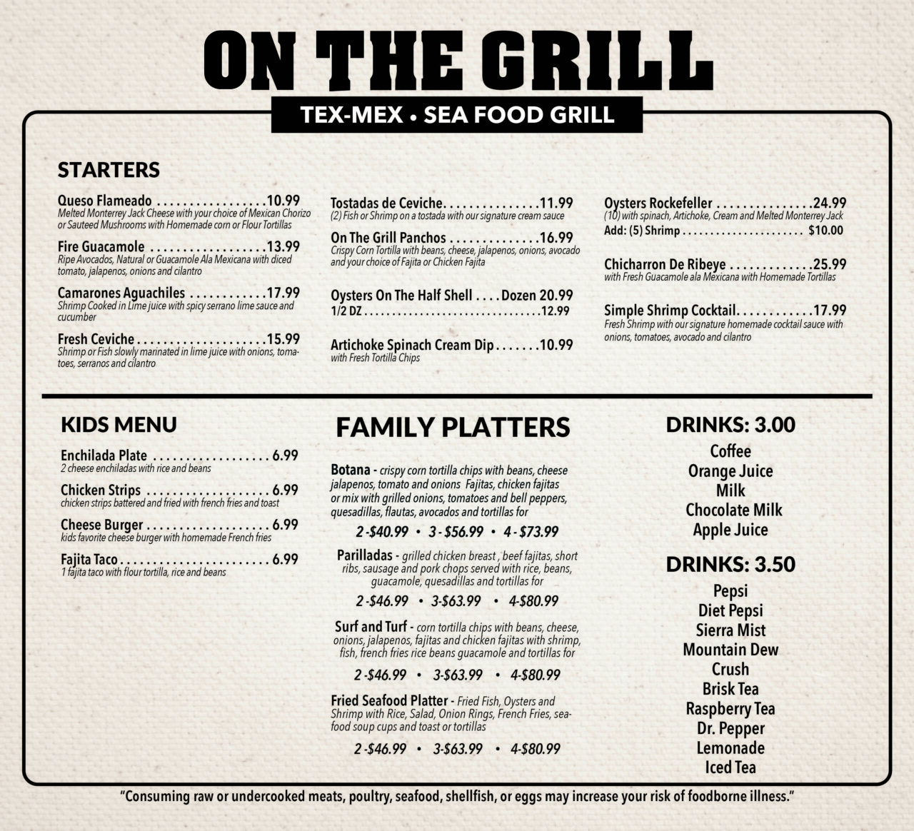 Menu | On The Grill Restaurant Bar & Grill