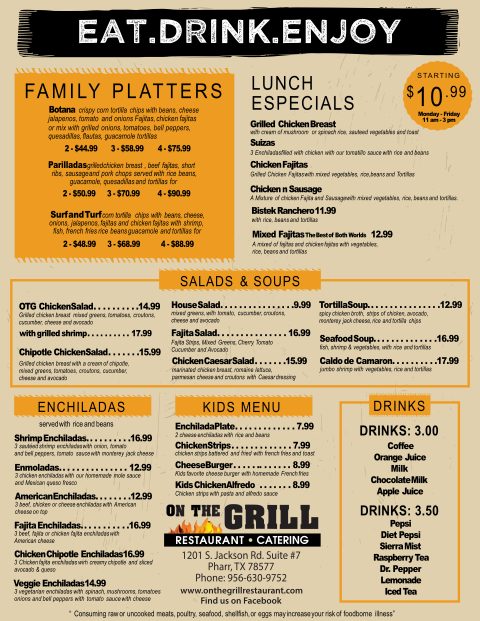 Menu | On The Grill Restaurant Bar & Grill